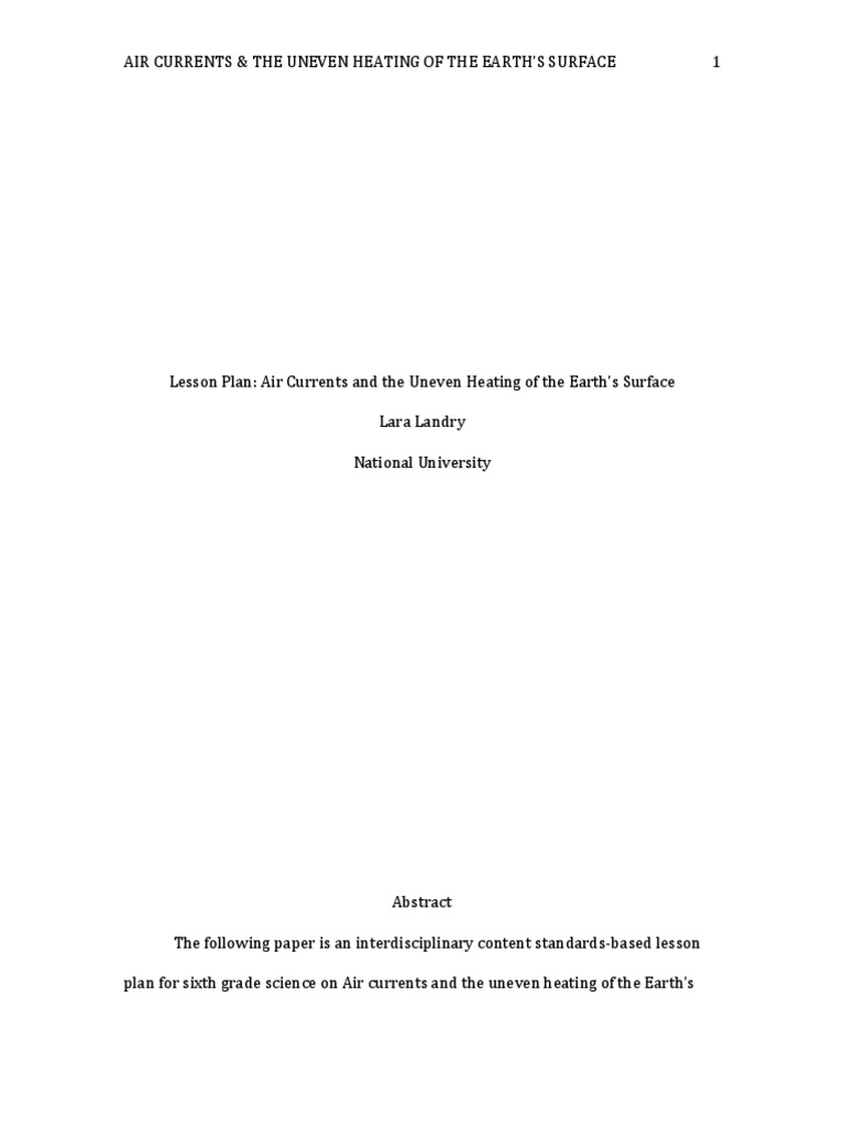Lesson Plan: 6th Science: Air Currents and The Uneven Heating of The ...
