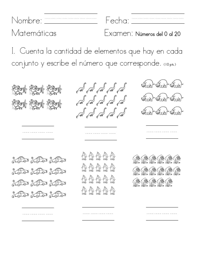 1ro Matematicas Examen Numeros 0 Al 20 | Matemáticas | Prueba gratuita ...