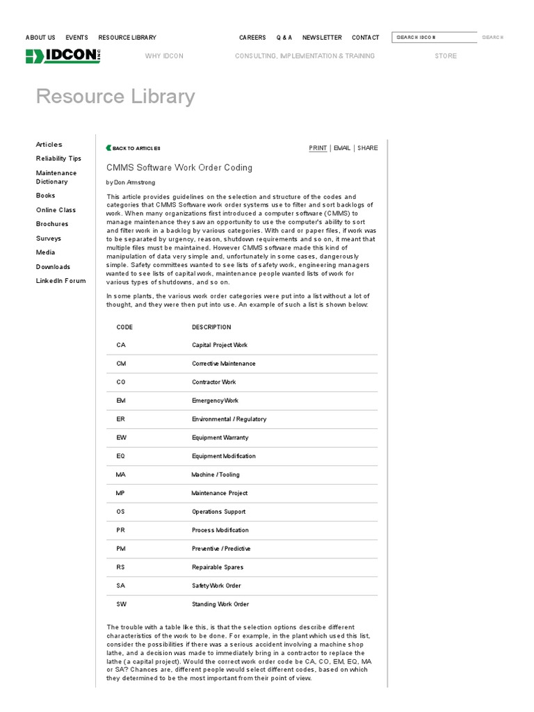 Optimize your CMMS work order coding system | PDF | Reliability ...
