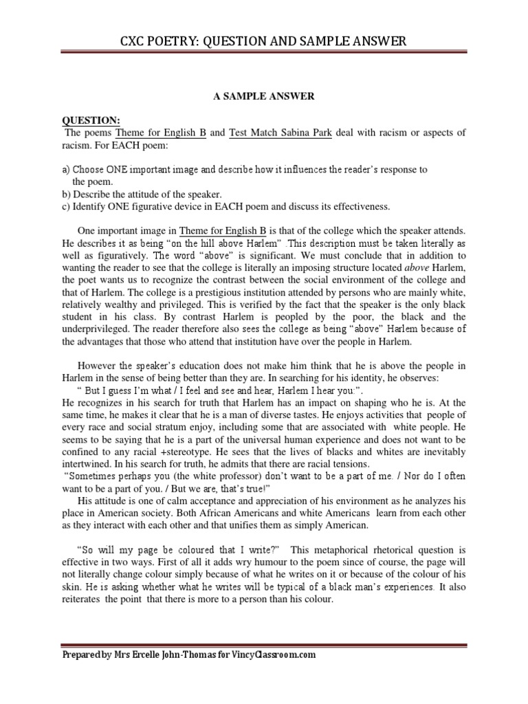 cxc-poetry-a-question-and-sample-answer.pdf | Poetry | Racism