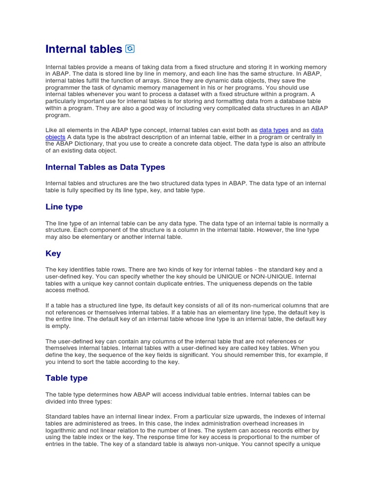 SAP Internal Tables | PDF | Database Index | Data Type