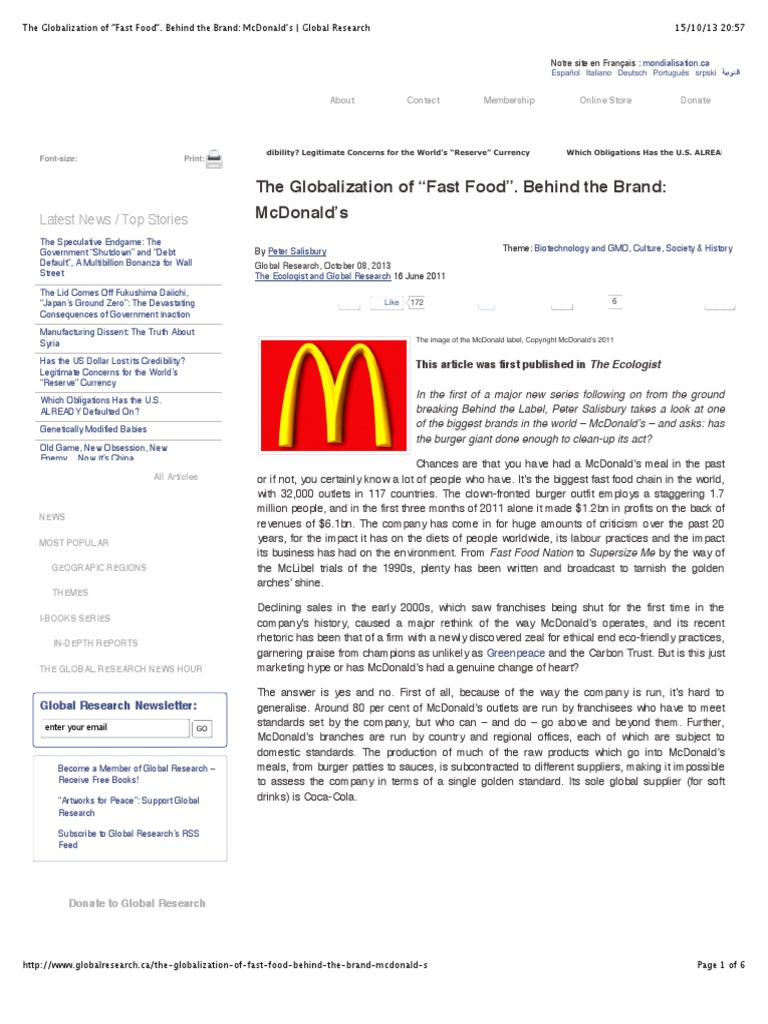 The Globalization of "Fast Food". Behind The Brand: McDonald's - Global ...