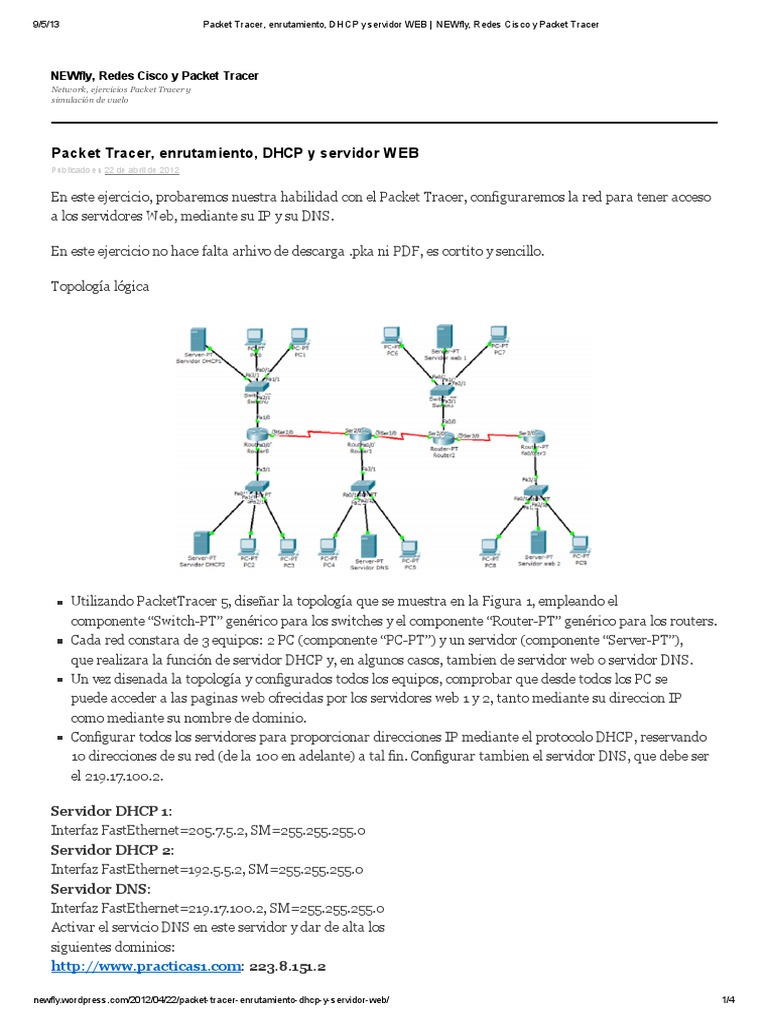 Packet Tracer, Enrutamiento, DHCP y Servidor WEB - NEWfly, Redes Cisco y Packet Tracer PDF | PDF ...