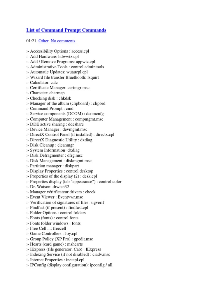 List of Command Prompt Commands.docx | Microsoft Windows | Windows Xp