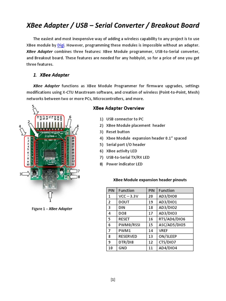 XBee Adapter USB-Serial Converter Breakout Board in One | PDF ...