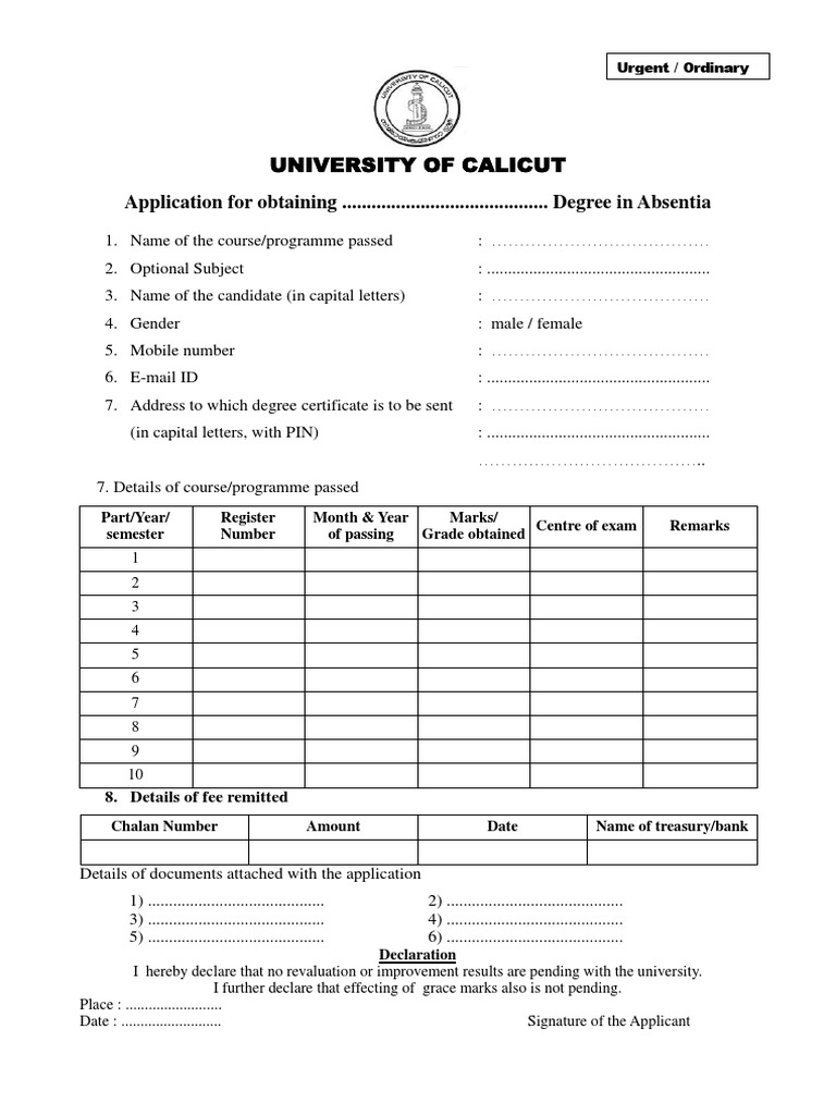 Degree Certificate Form PDF | Download Free PDF | Academic Degree | Fee