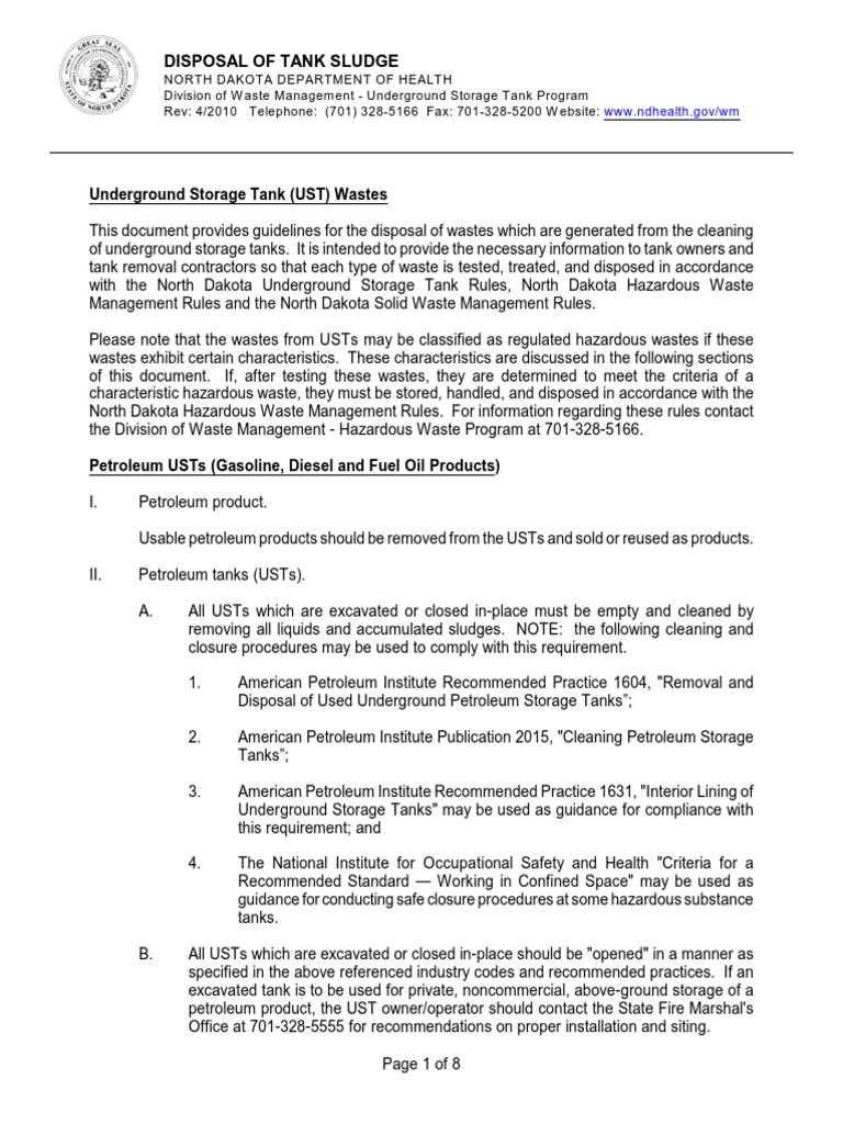 Guidelines for Tank Sludge Disposal | PDF | Hazardous Waste | Waste ...