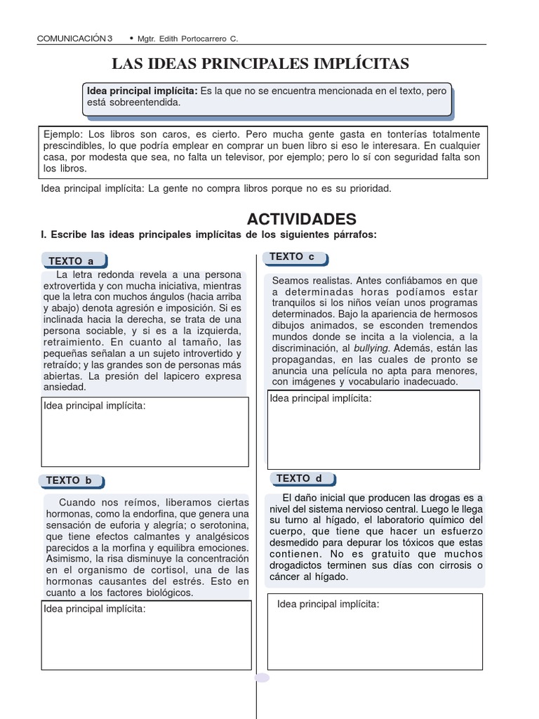 Las Ideas Principales Implicitas | PDF | Aves | Especialidades Medicas