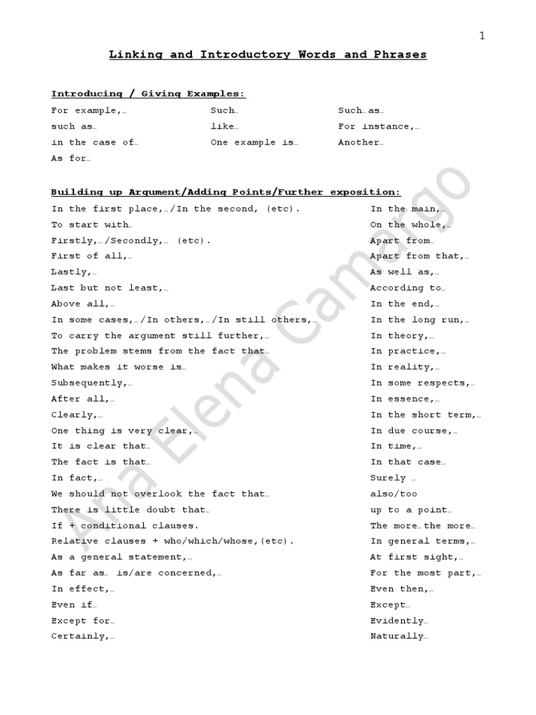 Introductory Words and Phrases Guide | PDF | Ellipsis | Phrase