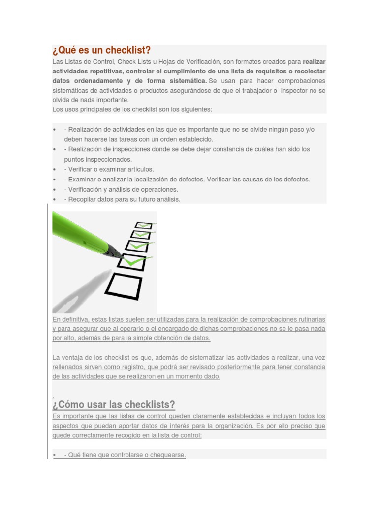 Qué Es Un Checklist | PDF | Lluvia de ideas | Histograma