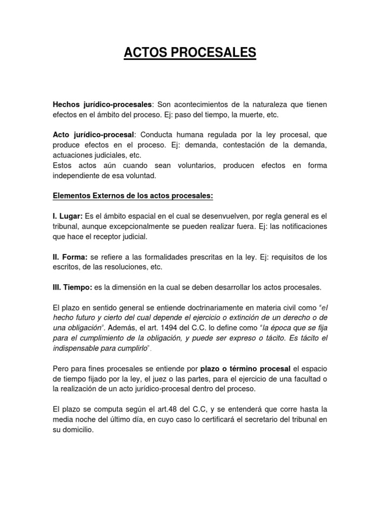 Actos Procesales y Clasificación de Plazos | PDF | Ley procesal ...