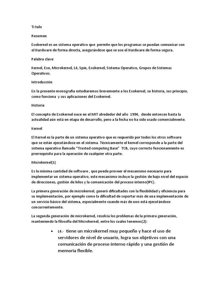 Introducción al Exokernel y su Funcionamiento | PDF | Kernel (sistema ...