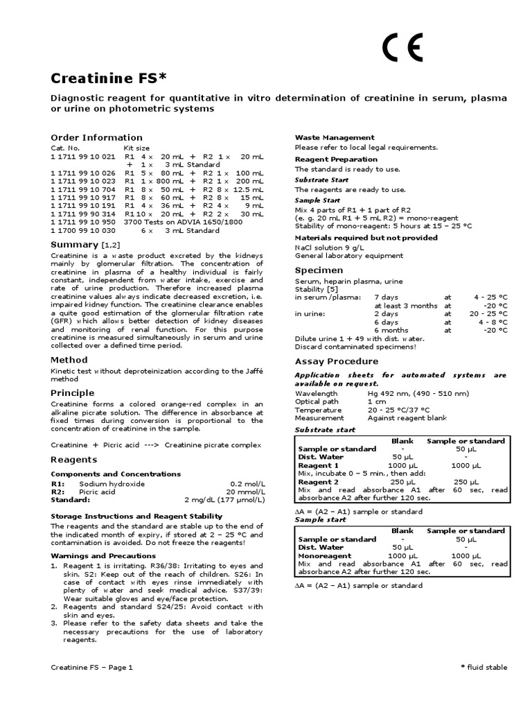 Creatinine FS PDF | PDF | Renal Function | Creatinine