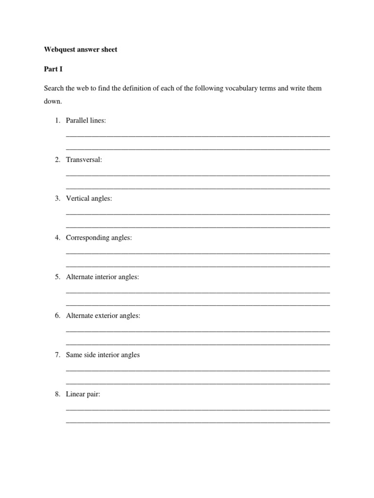 Vocabulary and Angles Webquest Guide | PDF | Technology & Engineering