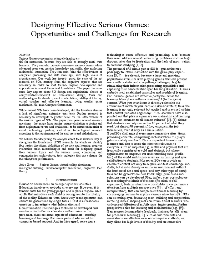 Designing Effective Serious Games | PDF | Simulation | Learning