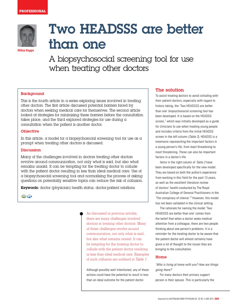 Headss Assessment in Adolscent | PDF | General Practitioner | Physician
