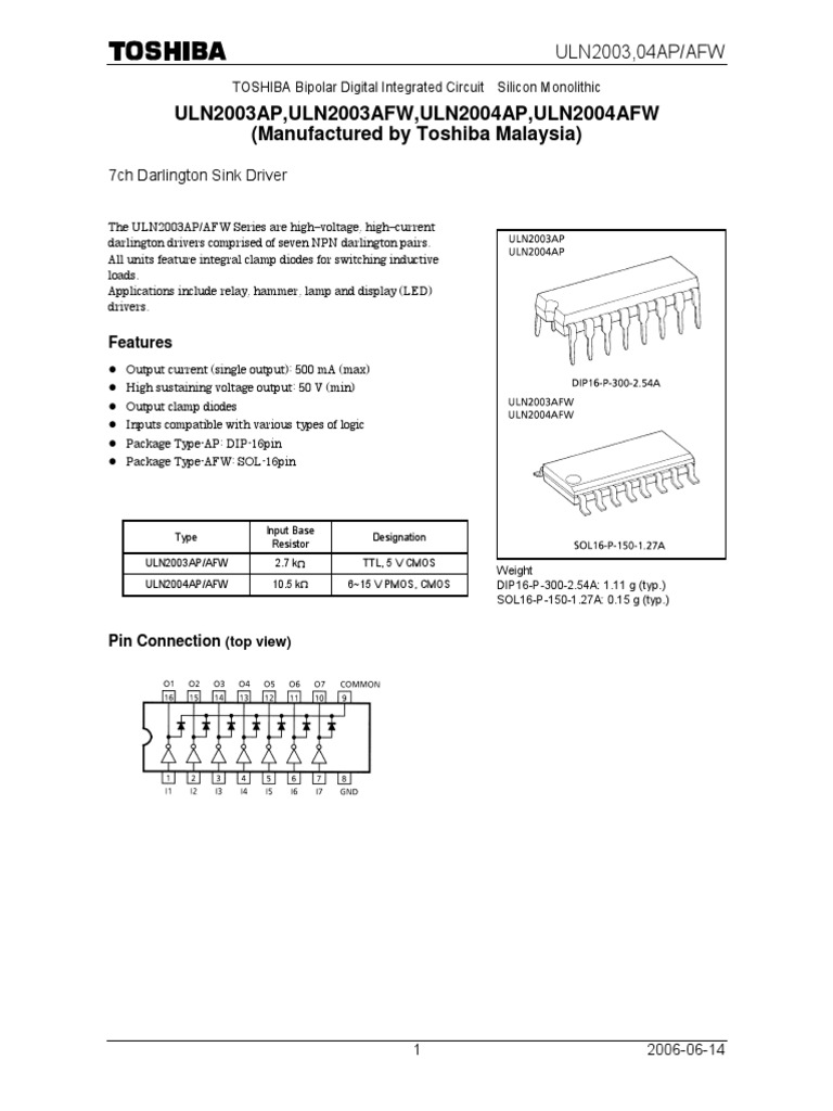 Datasheet ULN2003 & ULN2004 PDF | PDF | Reliability Engineering | Power Supply