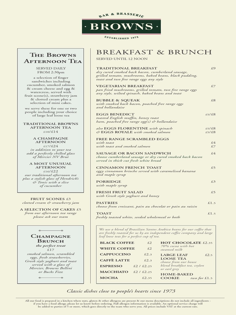 Browns Breakfast Afternoon Tea Menu PDF | PDF | Foods | Cuisine