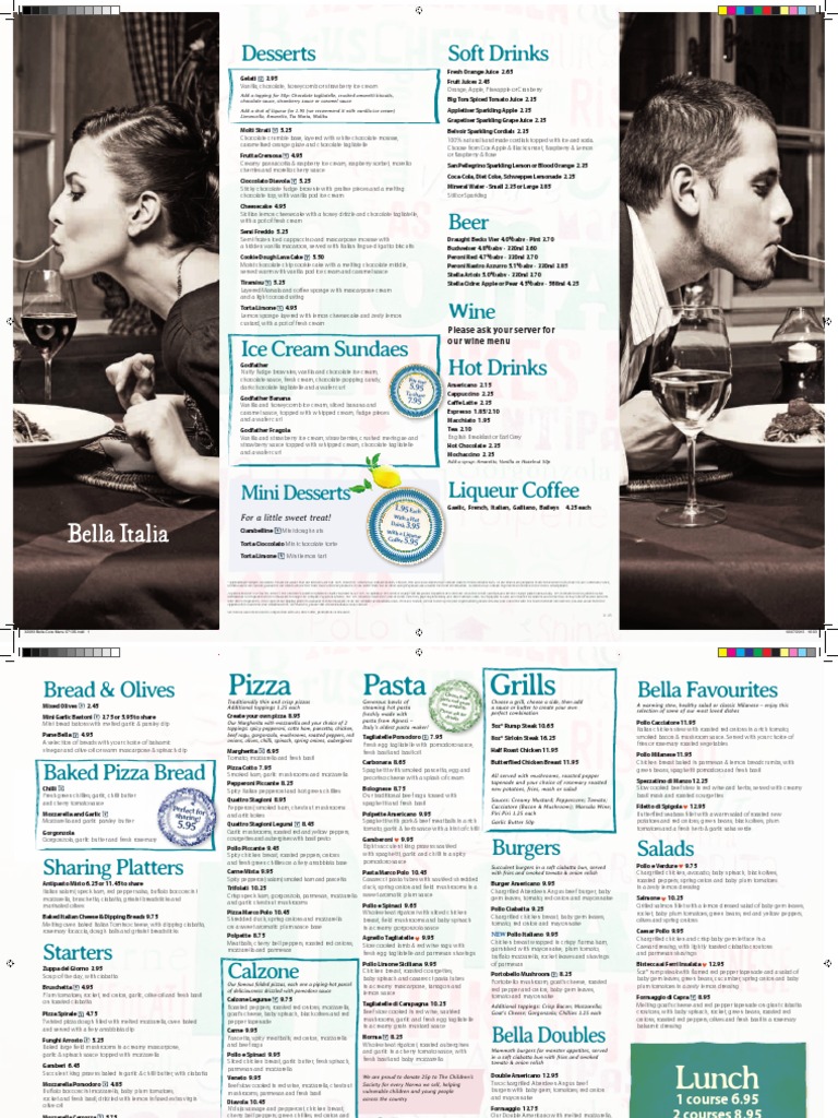 Bella Italia Menu Highlights | PDF | Pizza | Lasagne