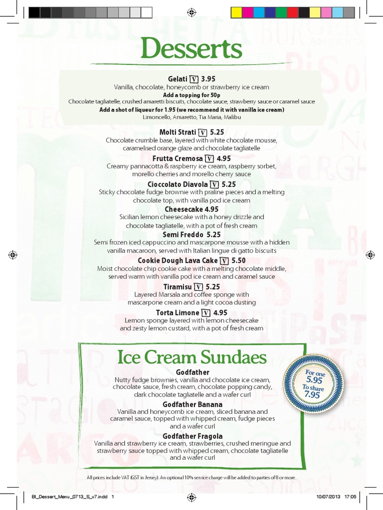 Bella Italia Dessert Menu Overview | PDF | Desserts | Chocolate