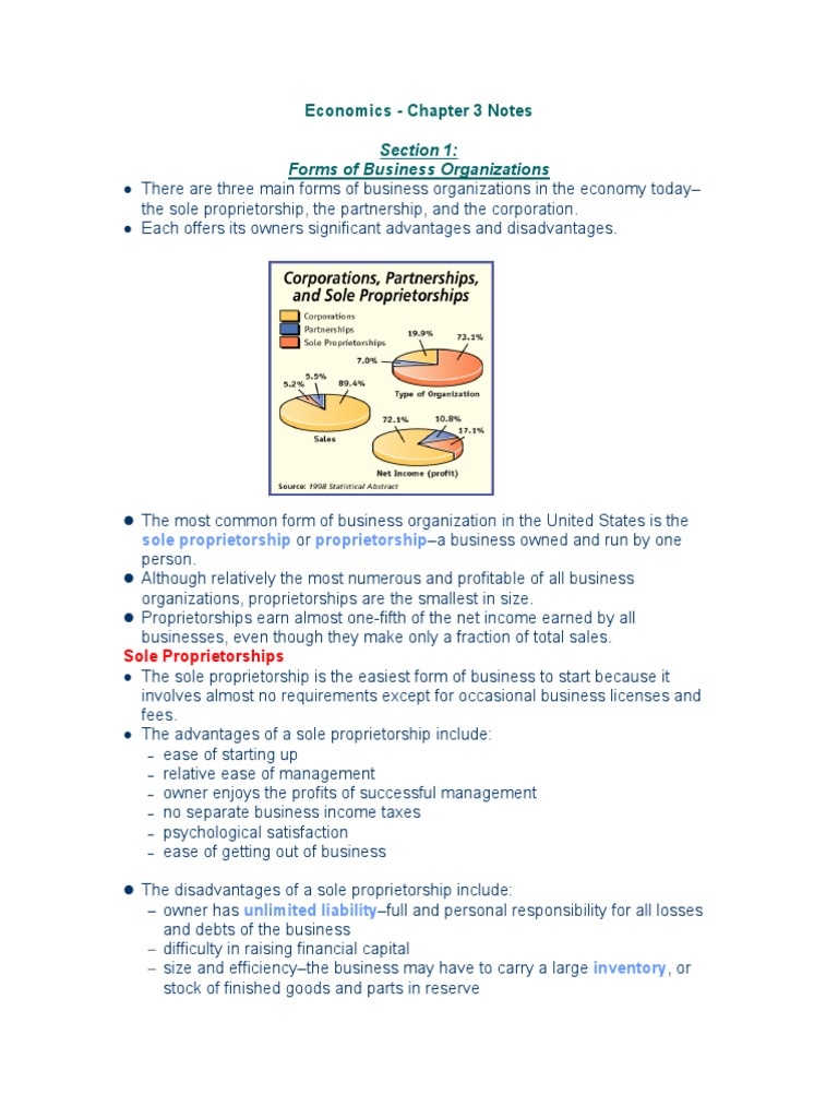 Economics Chapter 3 Notes PDF | PDF | Corporations | Partnership