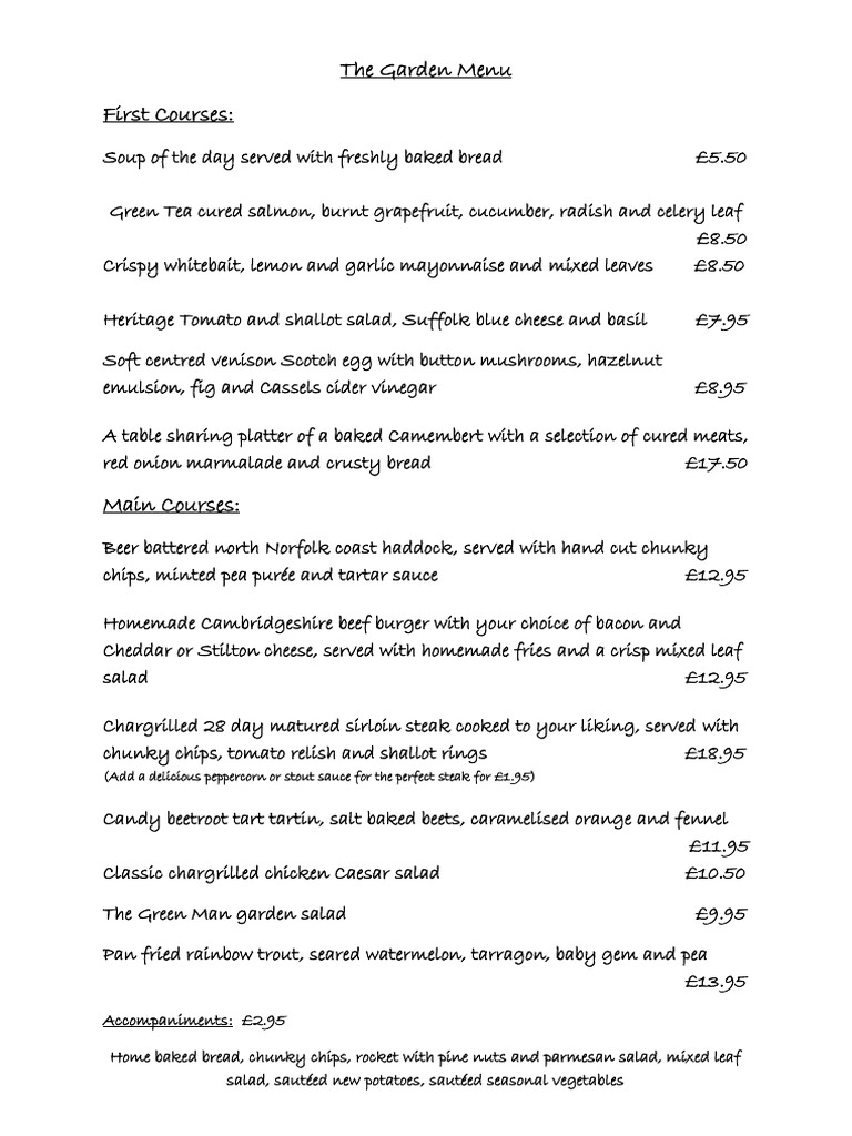 The Green Man Garden Menu PDF | PDF | Salad | Rose