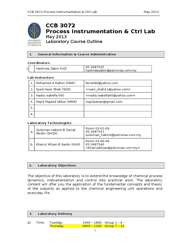 CCB3072 Course Outline Laboratory - May 2013 - vERSION 5 | PDF ...