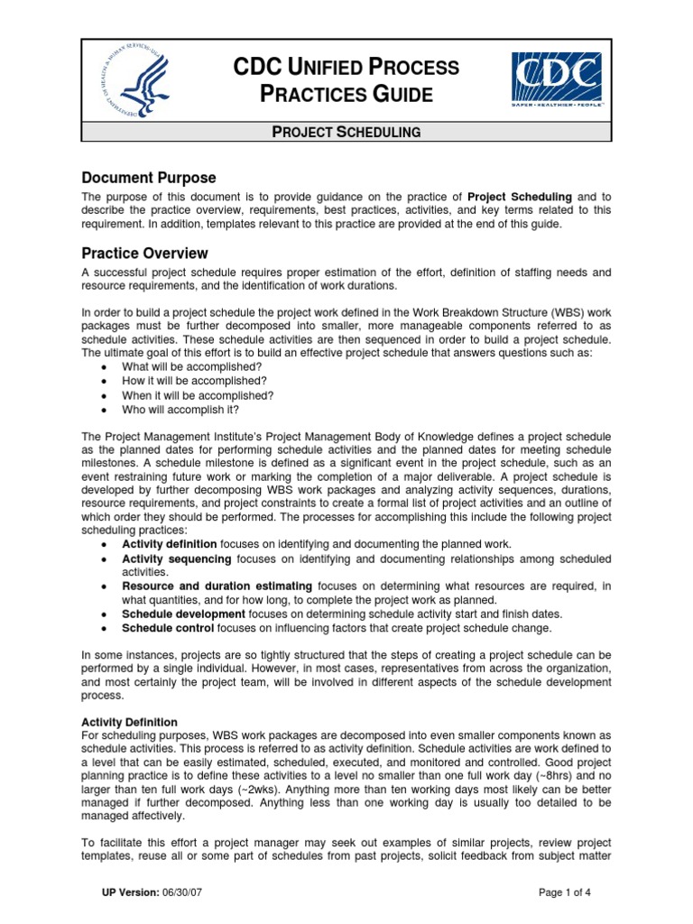 CDC UP Project Scheduling Practices Guide | PDF | Project Management ...