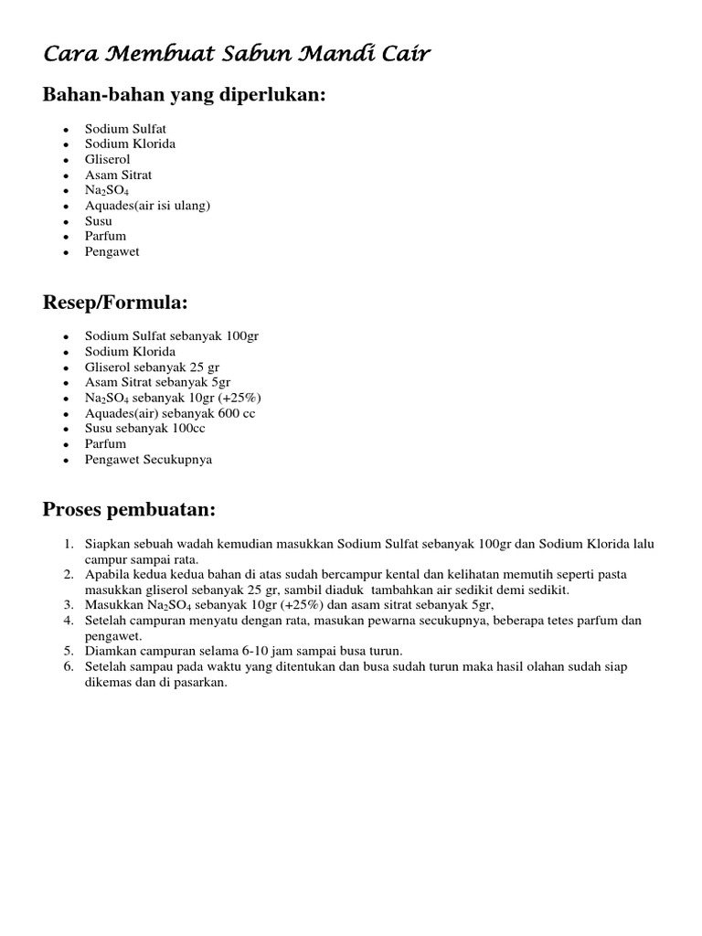 Cara Membuat Sabun Mandi Cair | PDF