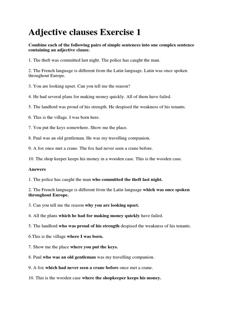 Adjective Clauses Exercise 1 | PDF | Pronoun | Clause