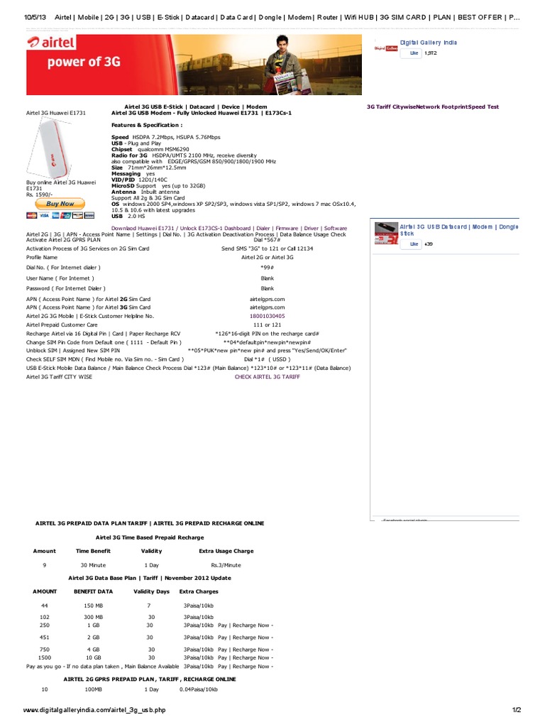 Airtel 3G and 2G Mobile Plans Overview | PDF | Telecommunications ...