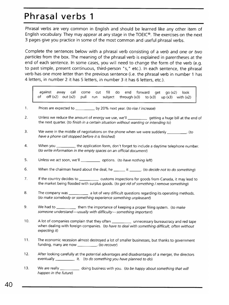 Phrasal Verbs TOEIC PDF | PDF