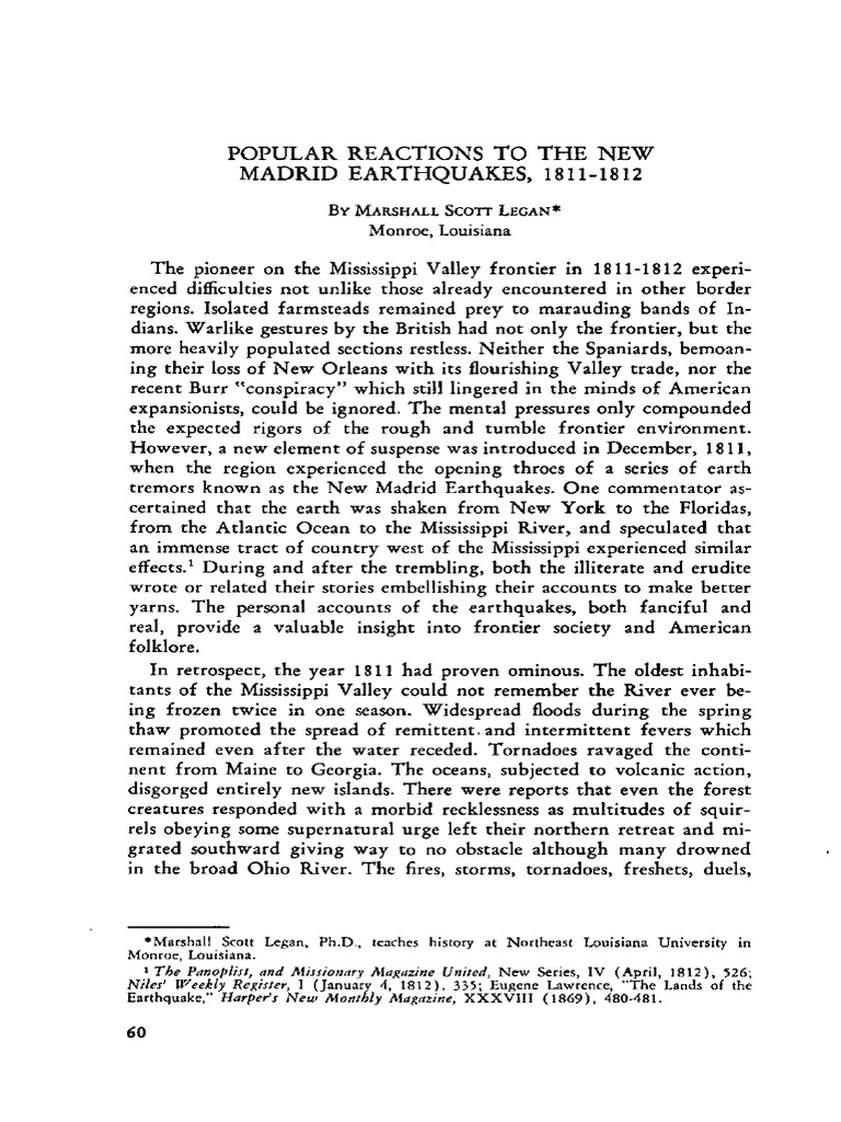 50 1 6 Popular Reactions To The New Madrid Earthquakes 1811 1812 Legan ...