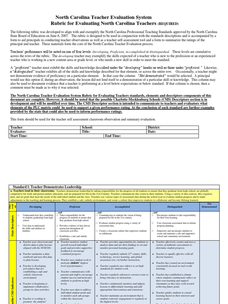 NC Teacher Evaluation Rubric | PDF | Differentiated Instruction ...
