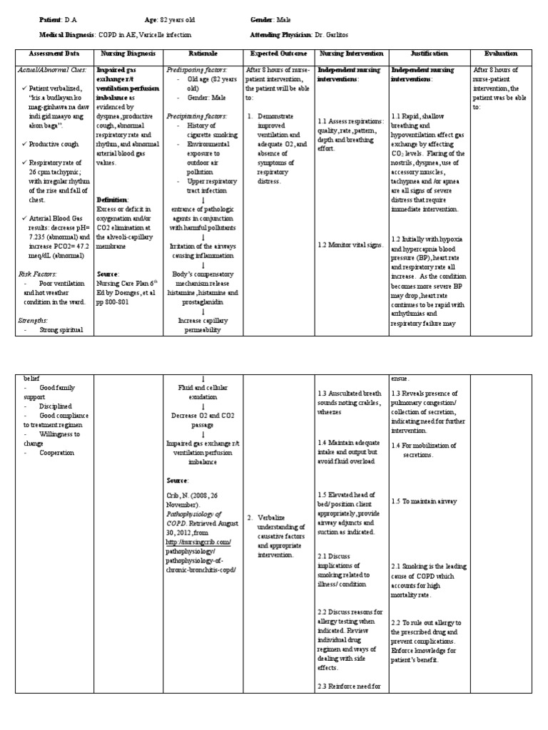 Nursing Care Plan for Impaired Gas Exchange | PDF | Chronic Obstructive ...