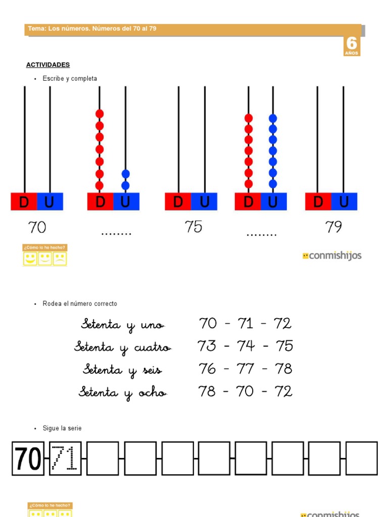 Fichas Numeros 70 79 | PDF