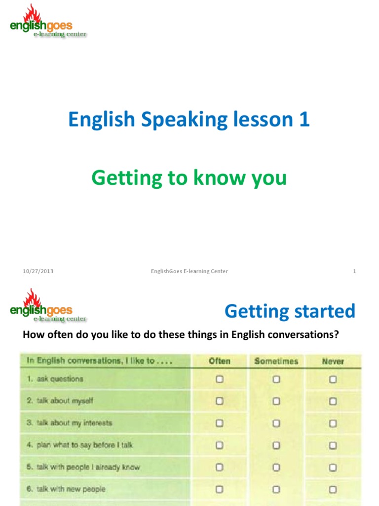 English Speaking Lesson 1: Getting Started | PDF