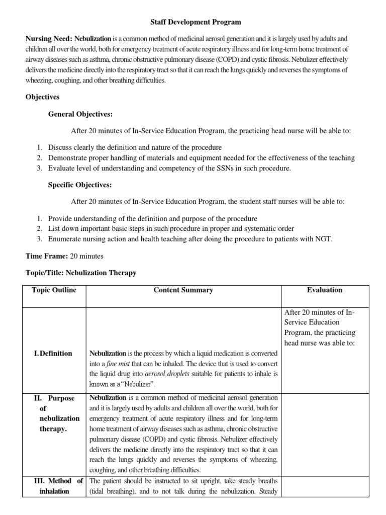 Staff Development Program - Nebulization | PDF | Asthma | Medical Treatments