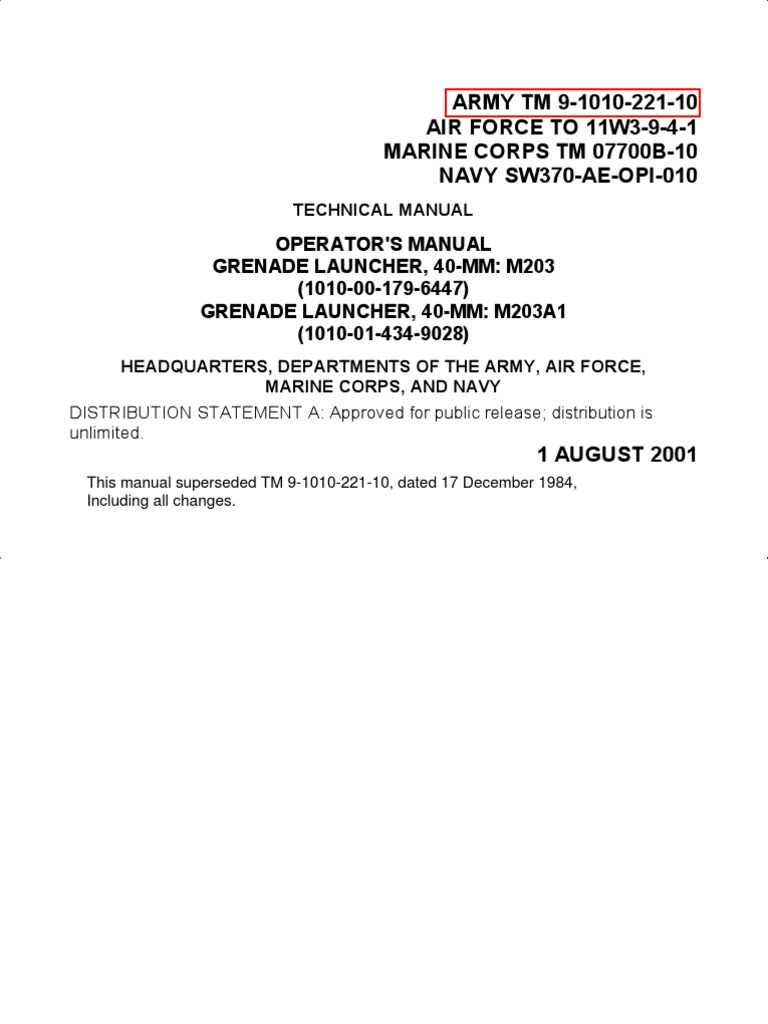 TM 9-1010-221-10 Operator's Manual Grenade Launcher 4 | PDF | Military ...