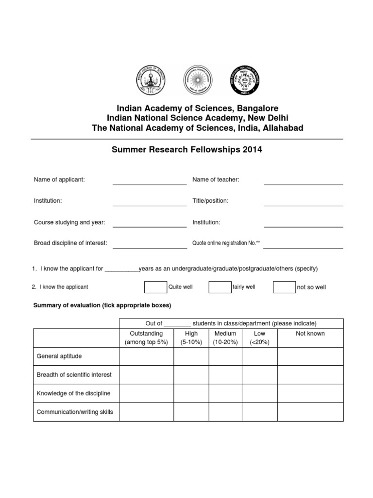Summer Research Fellowship Application Form | PDF