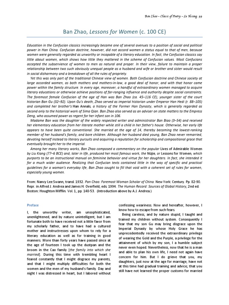 Ban Zhao, Lessons For Women | PDF | Confucianism | Han Dynasty