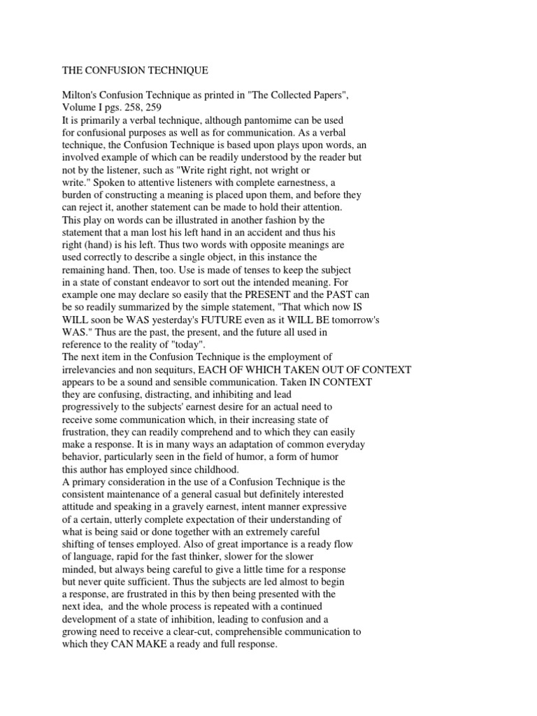 Milton Erickson - THE CONFUSION TECHNIQUE PDF | PDF | Hypnosis ...