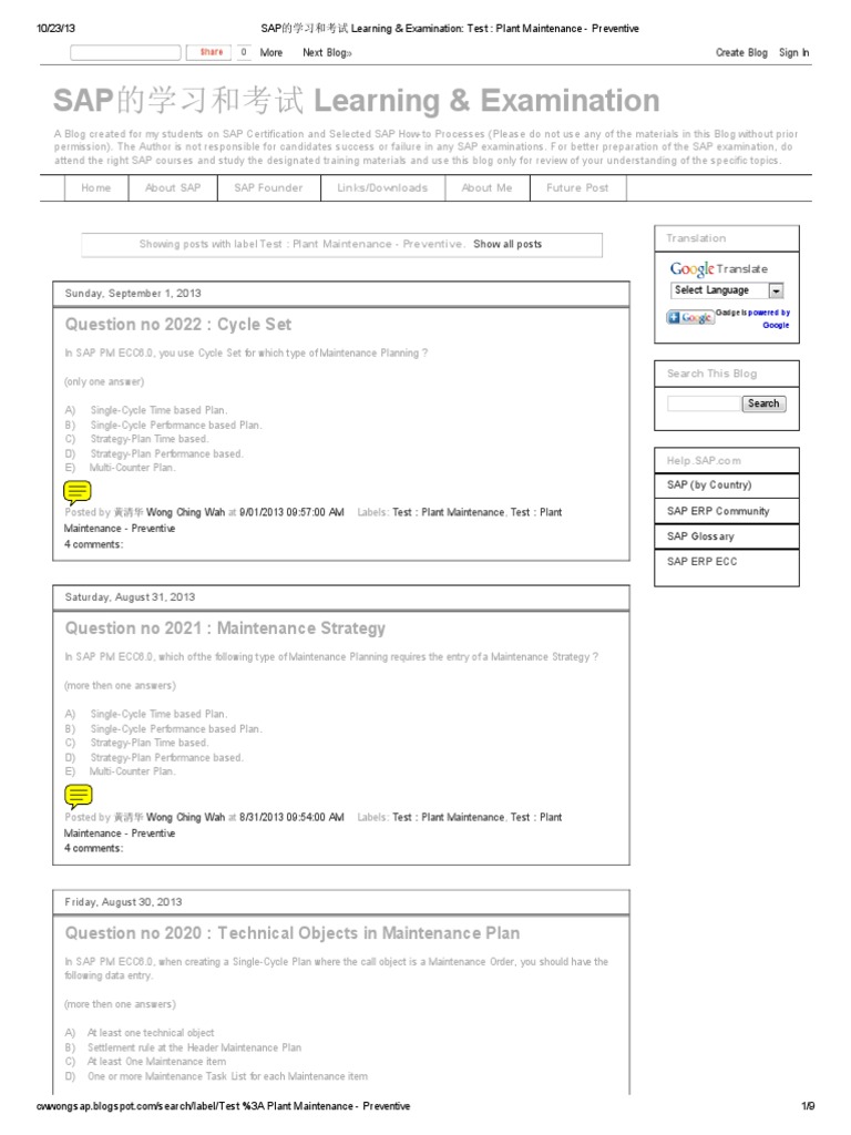 SAP PM Preventive Maintenance Exam Guide | PDF | Calibration | Test ...