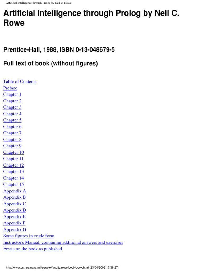 Artificial Intelligence Through Prolog - Neil C Rowe | PDF | Artificial Intelligence ...