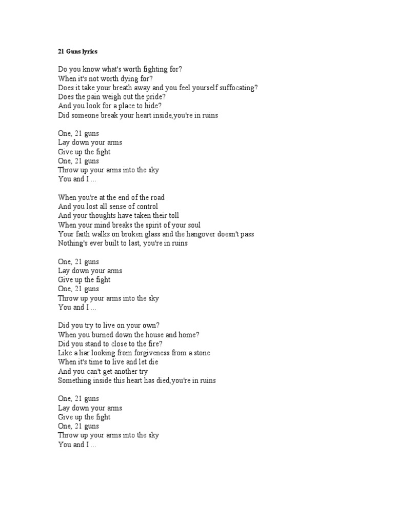 21 Guns Lyrics | PDF | Hell