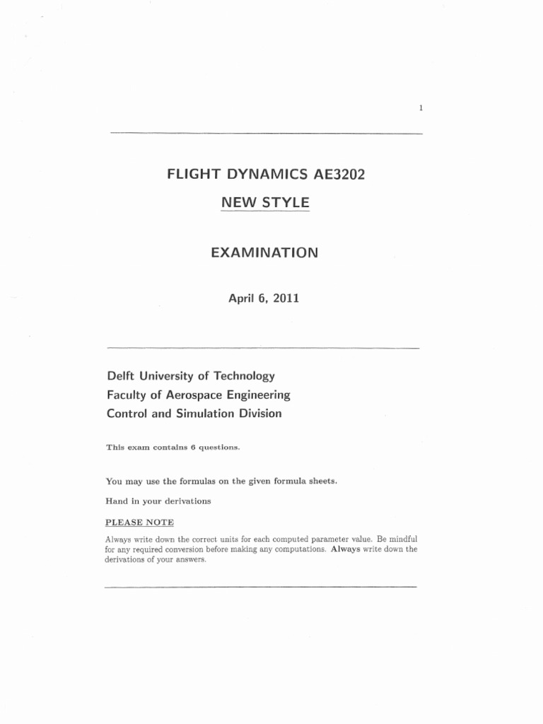 Flight Dynamics Exam April 2011 | PDF | Flight Dynamics (Fixed Wing ...