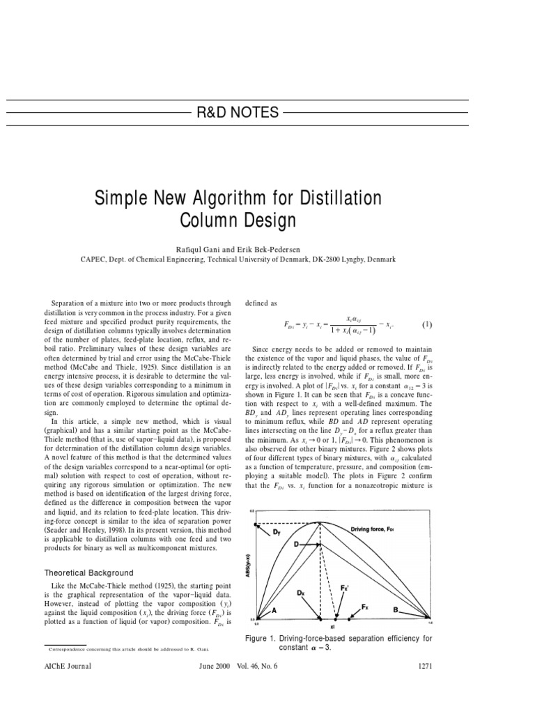 Simple New Algorithm For Distillation Column Design PDF | PDF | Distillation | Separation Processes