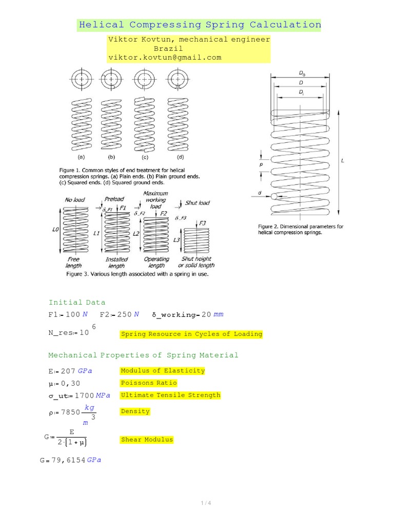 Helical Compressing Spring Calculation PDF | PDF | Pascal (Unit ...