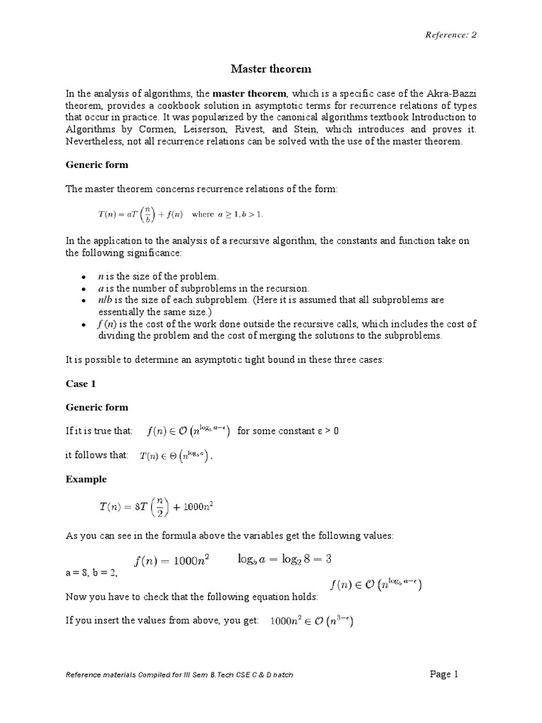 An In-Depth Explanation of the Master Theorem for Solving Recurrence Relations in Algorithm ...