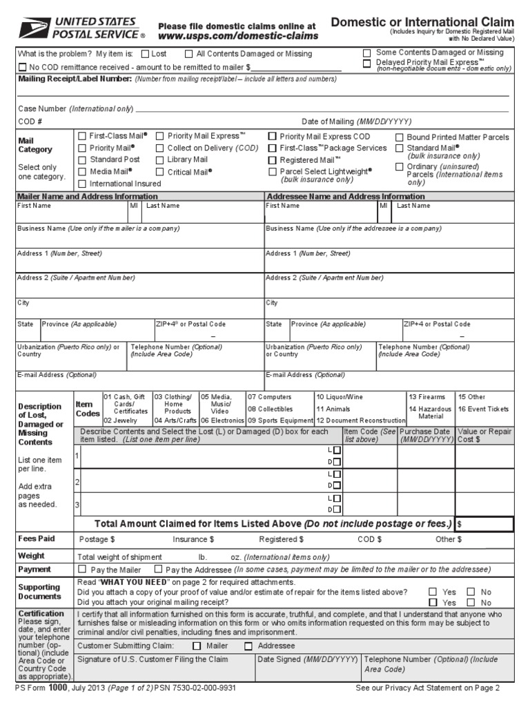 ps1000 | Mail | United States Postal Service